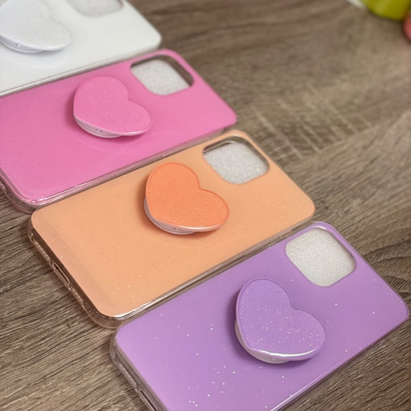 Accessories | Apple Iphone Cute Glitter Hearth Pop Socket Case | Poshmark